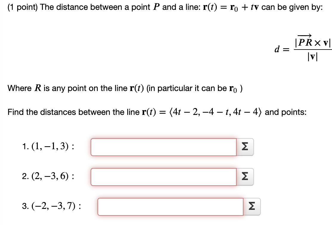 Solved (1 point) The distance between a point P and a line: | Chegg.com