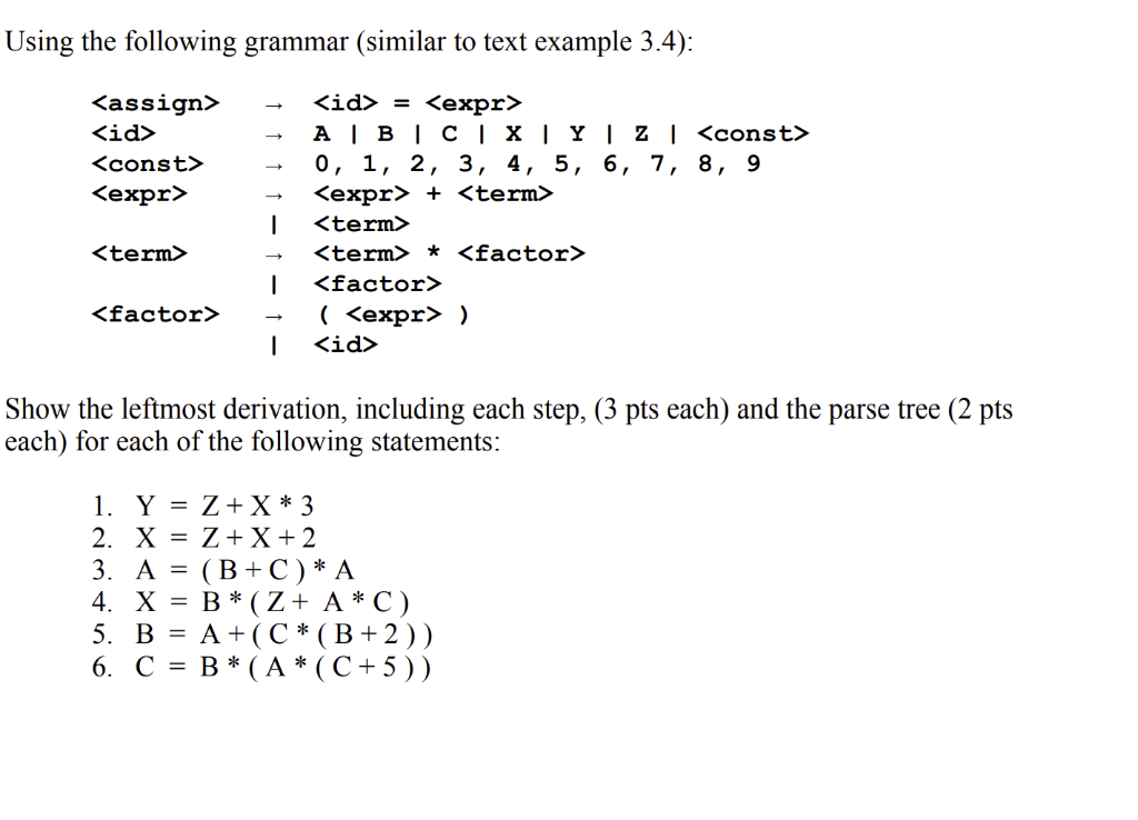 Using the following grammar (similar to text example | Chegg.com