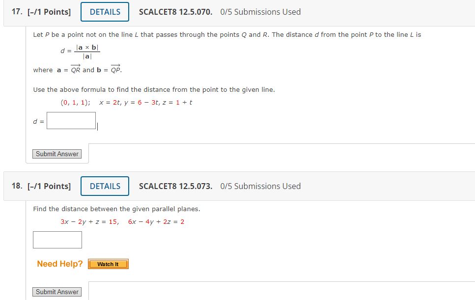 Solved d=∣a∣∣a×b∣ where a=QR and b=QP. Use the above formula | Chegg.com