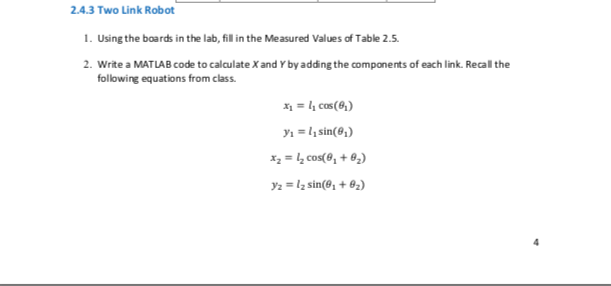 2.4.3 Two Link Robot 1. Using the boards in the lab, | Chegg.com