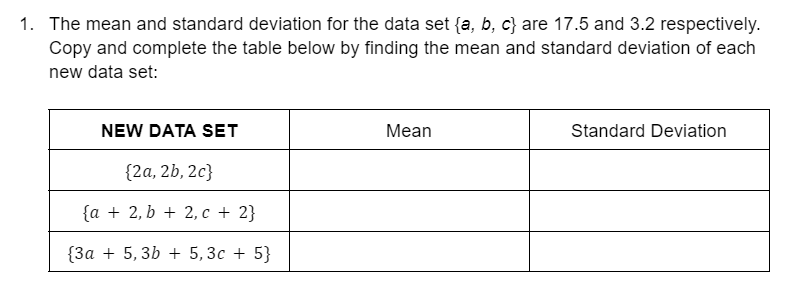 Solved 1. The mean and standard deviation for the data set | Chegg.com