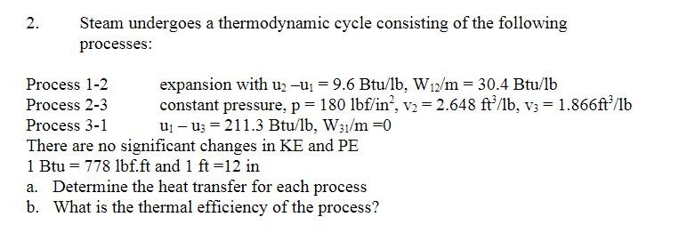 Solved 2. Steam undergoes a thermodynamic cycle consisting | Chegg.com