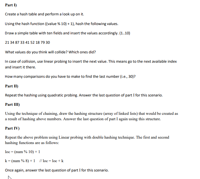 Solved Part I) Create a hash table and perform a look up on | Chegg.com Solved Part I) Create a hash table and perform a look up on | Chegg.com
