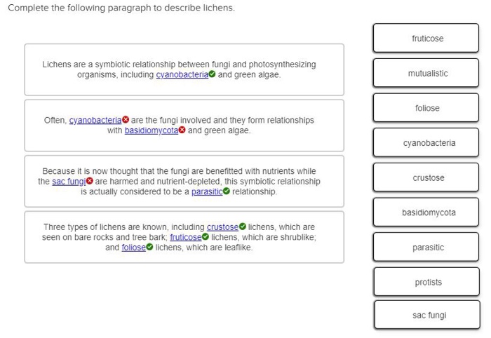 Solved Complete the following paragraph to describe lichens. | Chegg.com