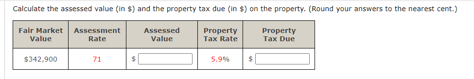 Solved Calculate the assessed value (in \$) and the property | Chegg.com