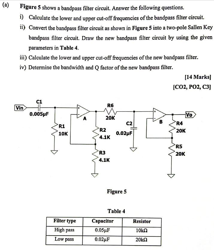 (a) Figure 5 shows a bandpass filter circuit. Answer | Chegg.com