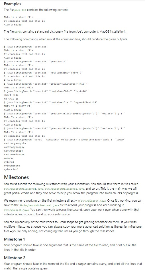 In java please. Can you also specify the Milestone | Chegg.com