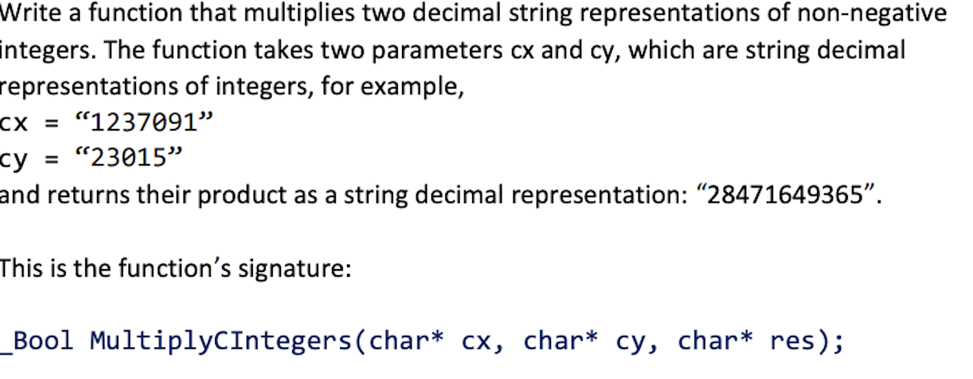 Solved Write a function that multiplies two decimal string | Chegg.com