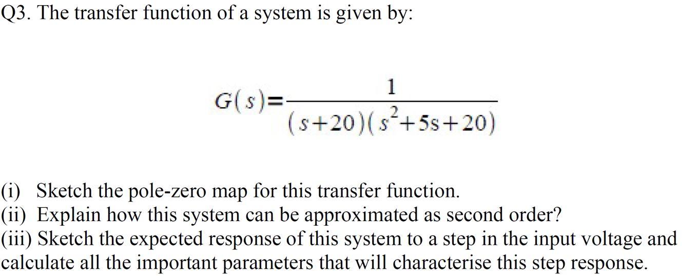 Solved Q3. The transfer function of a system is given by: 1 | Chegg.com