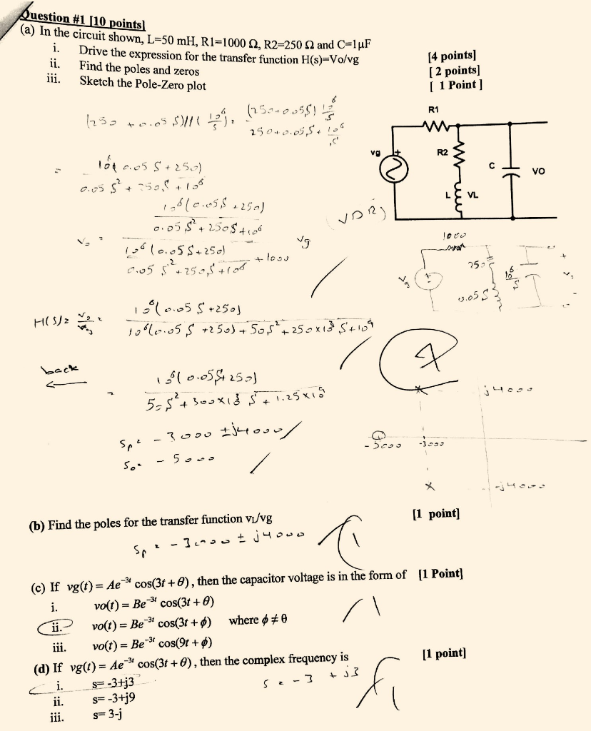Solved Question #1 (10 points (a) In the circuit shown, L=50 | Chegg.com