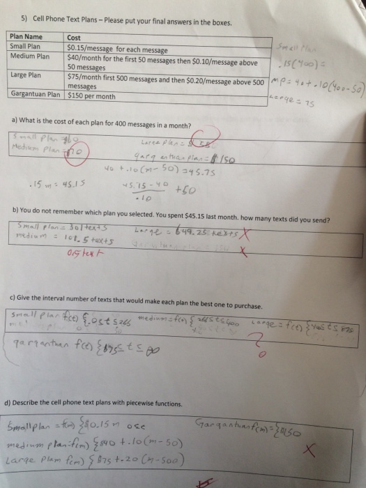 Solved 5) Cell Phone Text Plans-Please put your final | Chegg.com