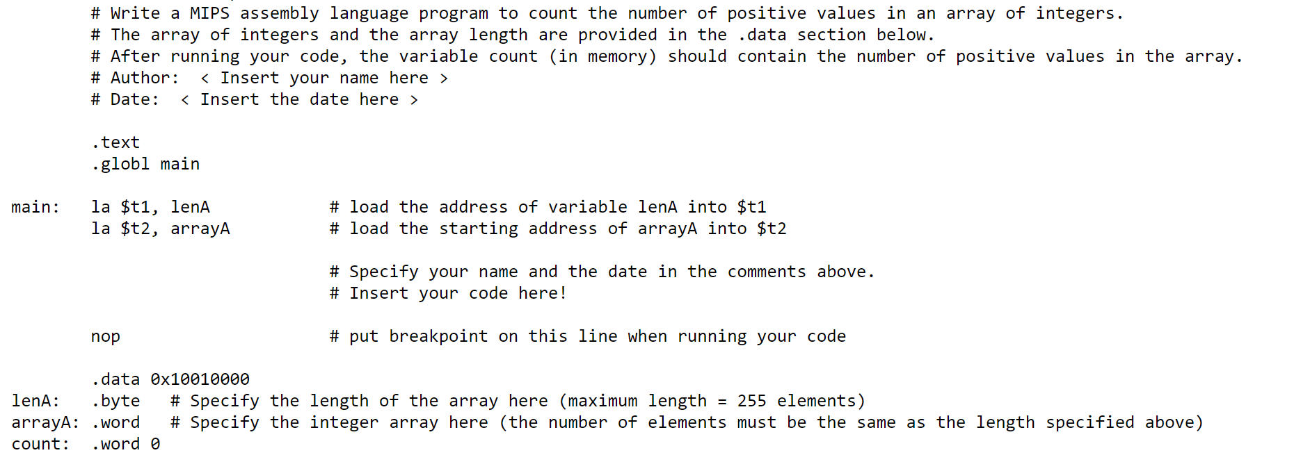 # Write a MIPS assembly language program to count the | Chegg.com