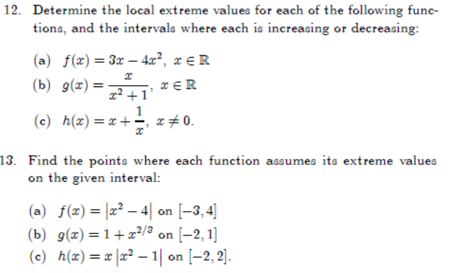 Solved 12. Determine the local extreme values for each of | Chegg.com