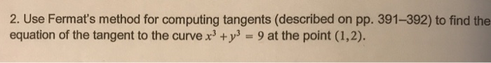 Solved 2. Use Fermat's method for computing tangents | Chegg.com