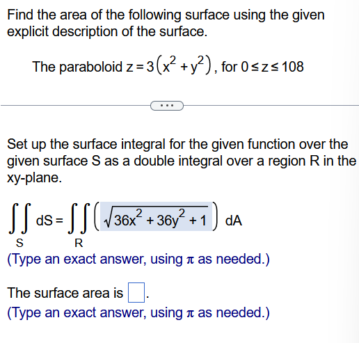 Solved Find the area of the following surface using the | Chegg.com