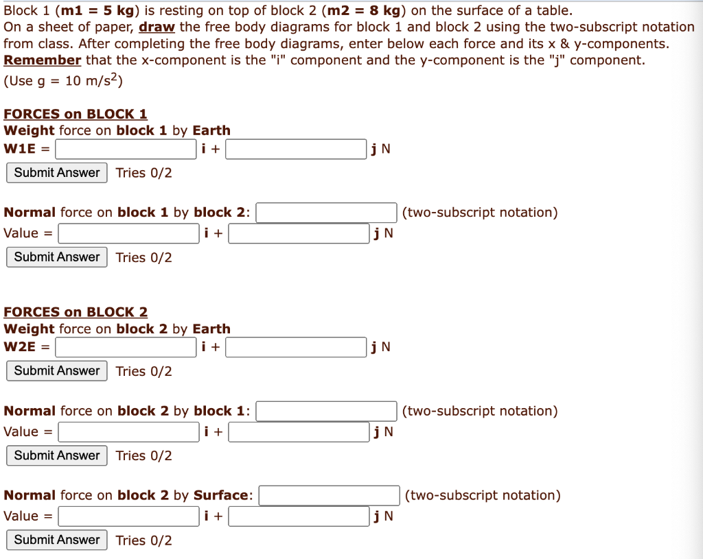 Block 1(m1=5kg) is resting on top of block 2(m2=8kg) | Chegg.com