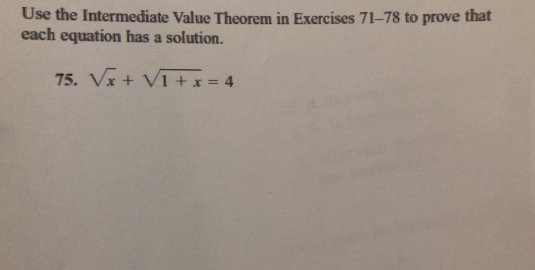 Solved Use the Intermediate Value Theorem in Exercises 71-78 | Chegg.com