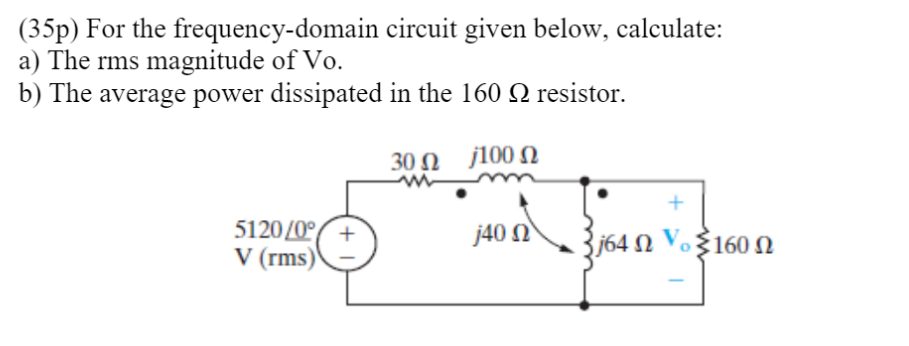 Solved (35p) For the frequency-domain circuit given below, | Chegg.com