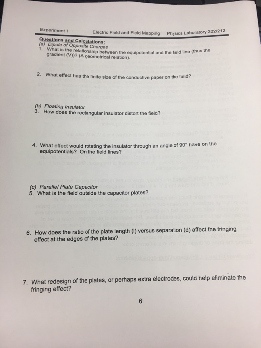 Solved Experiment 1 Electric Field and Field Mapping Physics | Chegg.com
