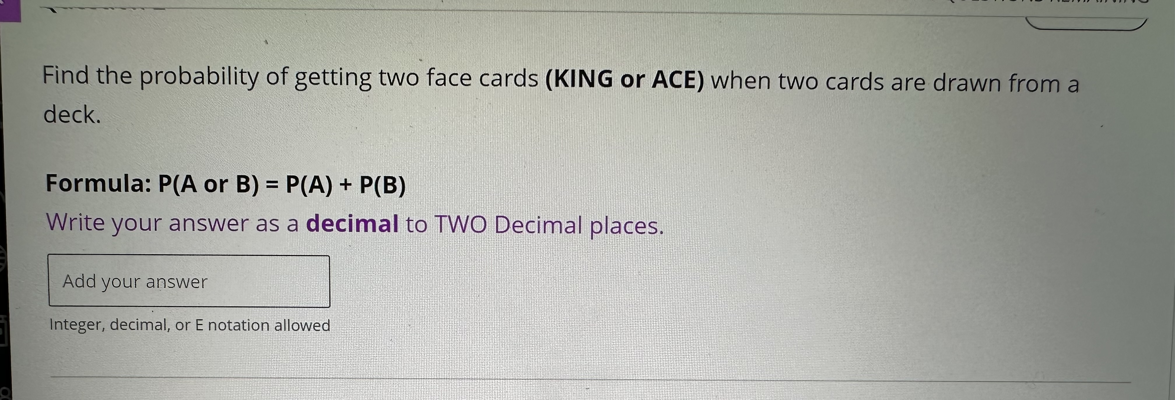 Solved Find the probability of getting two face cards (KING | Chegg.com