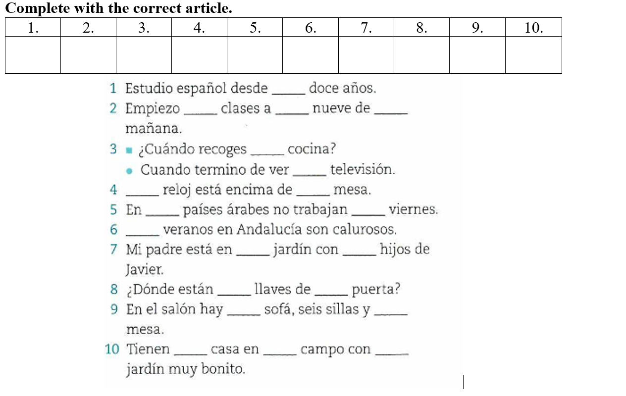 Complete with the correct article. 1. 2. 3. 4. 5. 6. | Chegg.com