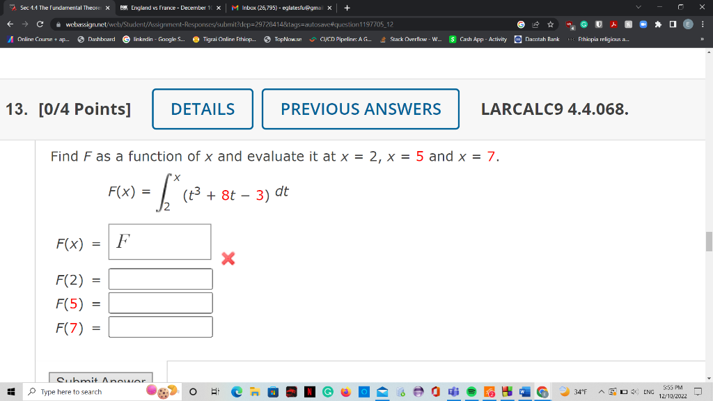 Solved Find F as a function of x and evaluate it at x=2,x=5 | Chegg.com