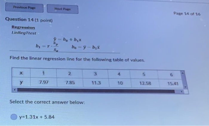 Solved Prelous Pagn Page 14 of 16 Question 14 (1 point) | Chegg.com