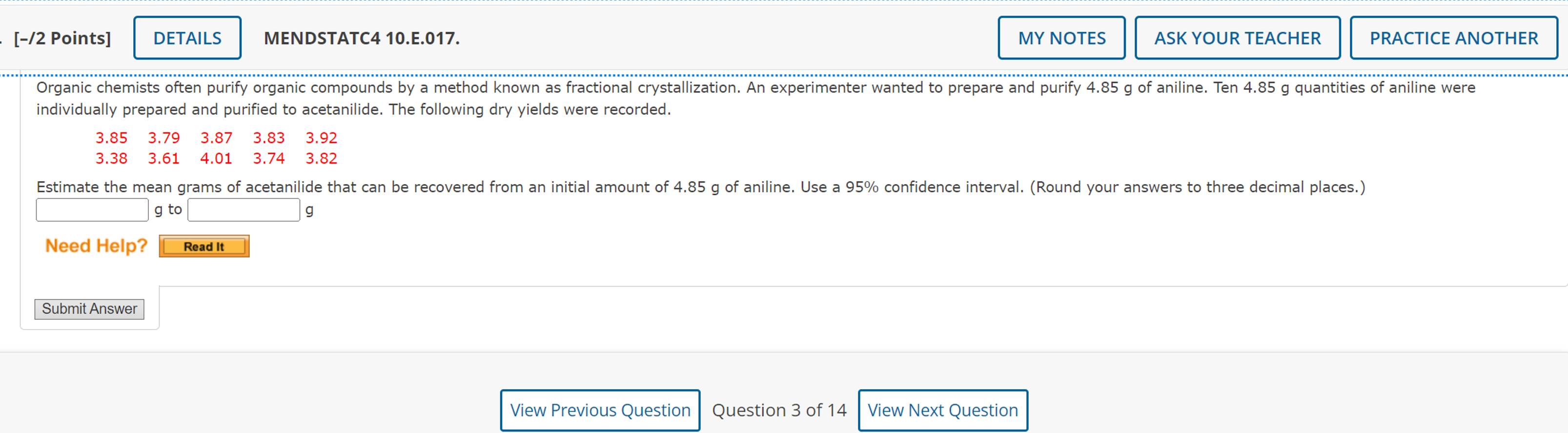 Solved Points]MENDSTATC4 10.E.017. ﻿individually prepared | Chegg.com