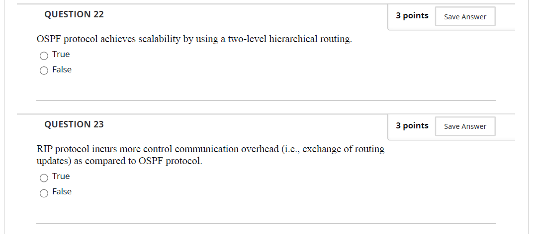 Solved QUESTION 22 3 points Save Answer OSPF protocol | Chegg.com