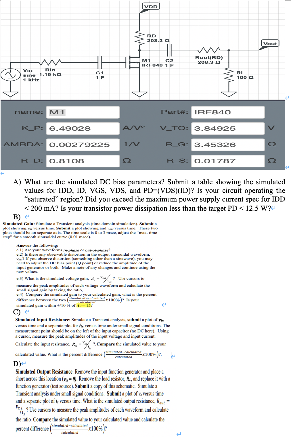 A) What are the simulated DC bias parameters? Submit | Chegg.com