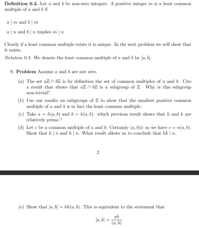 Solved Definition 0.2. Let a and b be non-zero integers. A | Chegg.com
