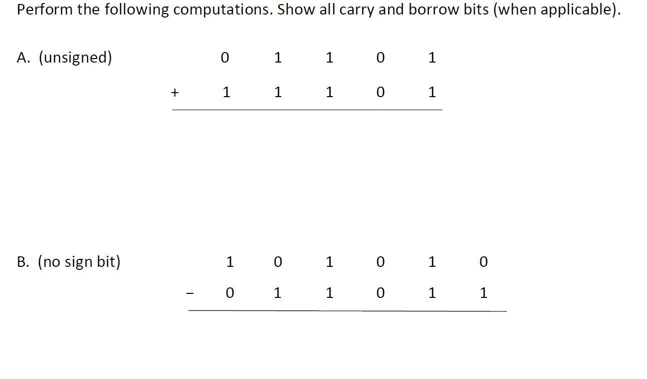 Solved Perform the following computations. Show all carry | Chegg.com