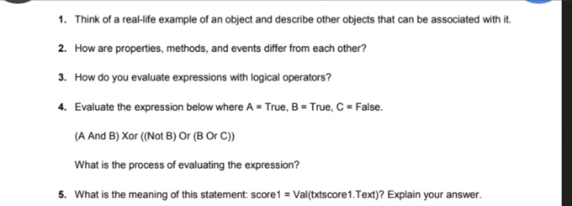 Solved 1. Think of a real-life example of an object and | Chegg.com