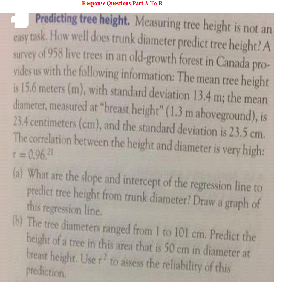 Solved Response Questions Part A To B Predicting tree | Chegg.com