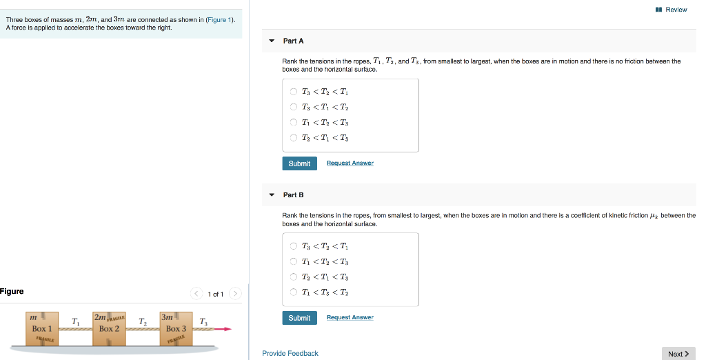 Solved Review Three boxes of masses m, 2 , and 3 are | Chegg.com