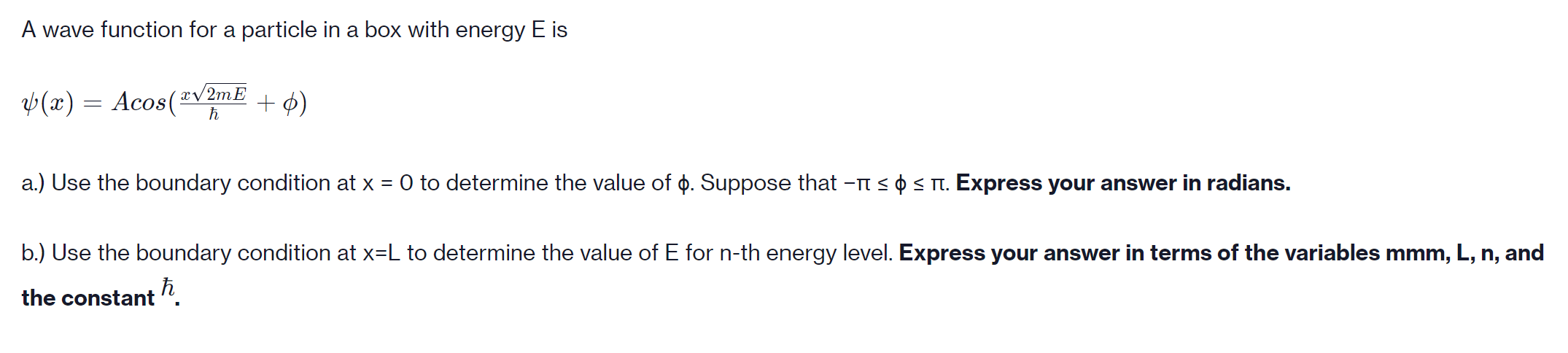 Solved A wave function for a particle in a box with energy E | Chegg.com