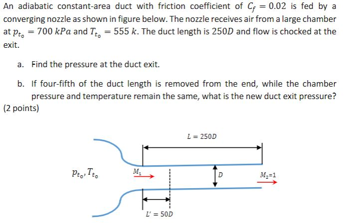 Solved An adiabatic constant-area duct with friction | Chegg.com