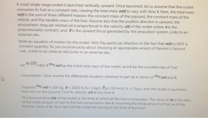 Solved A small single-stage rocket is launched vertically | Chegg.com