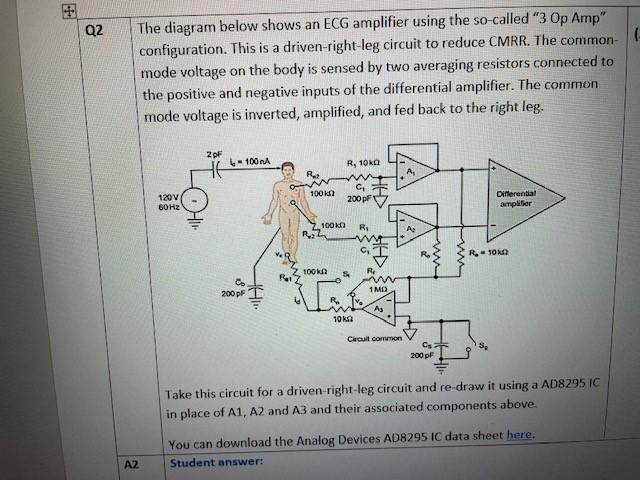 Solved The diagram below shows an ECG amplifier using the | Chegg.com