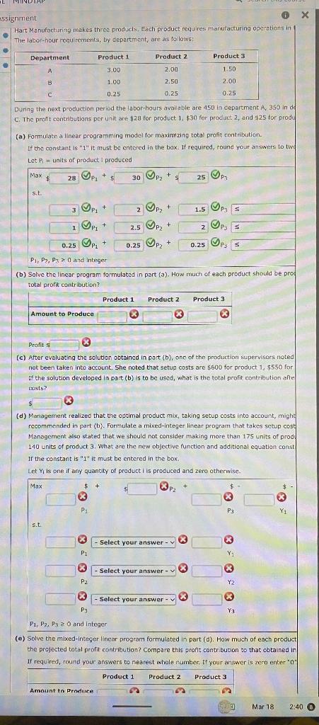Solved ment Hart Manufocturing makes three pmducts, Each | Chegg.com