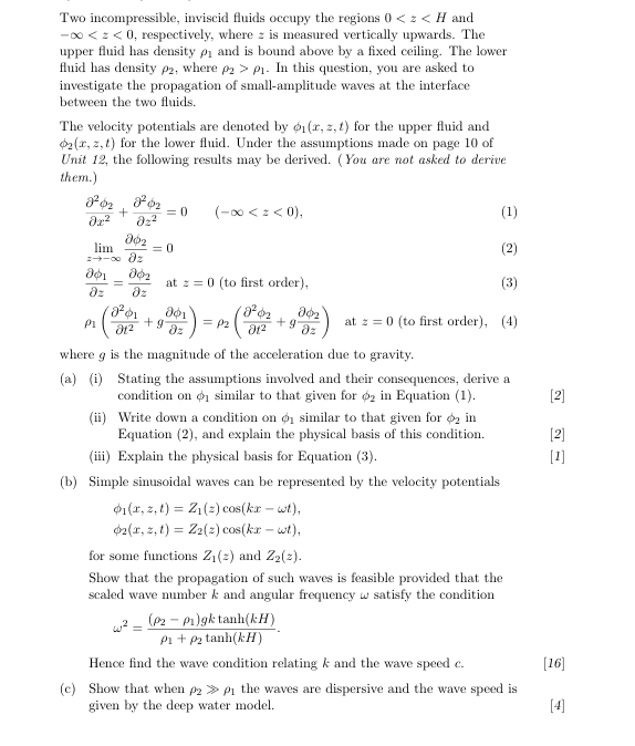 Solved Two incompressible, inviscid fluids occupy the | Chegg.com