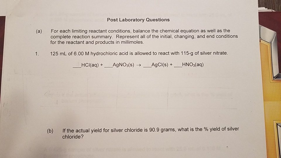 Solved Post Laboratory Questions For each limiting reactant | Chegg.com