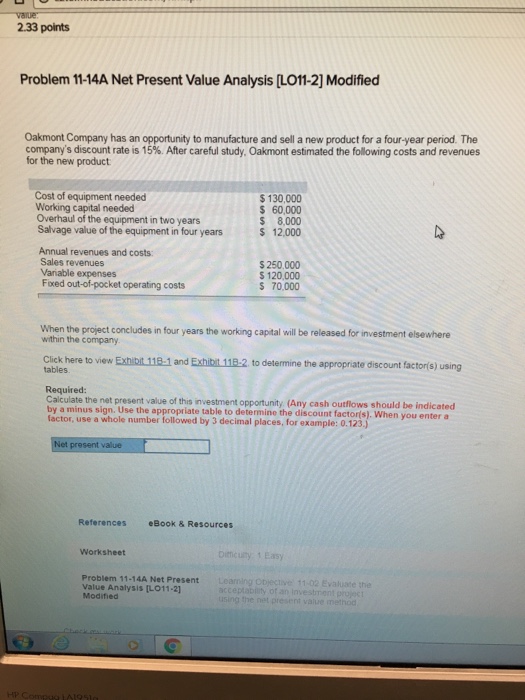 Solved Problem 11-12A Basic Net Present Value Analysis | Chegg.com