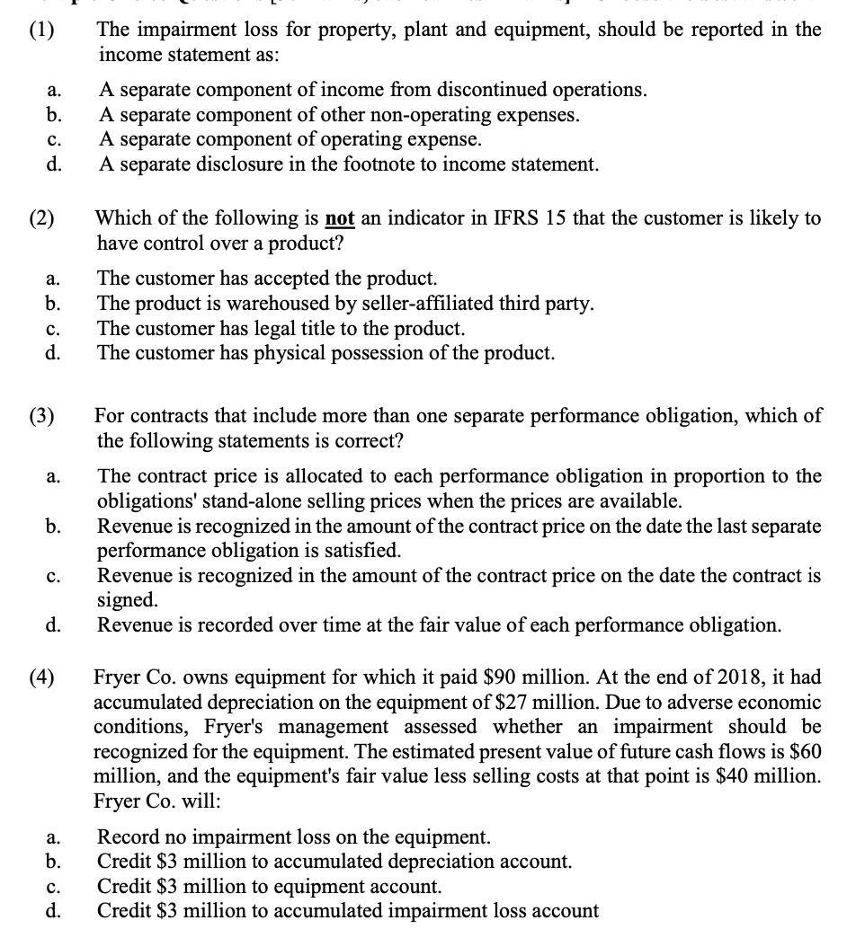 Solved (1) The impairment loss for property, plant and | Chegg.com