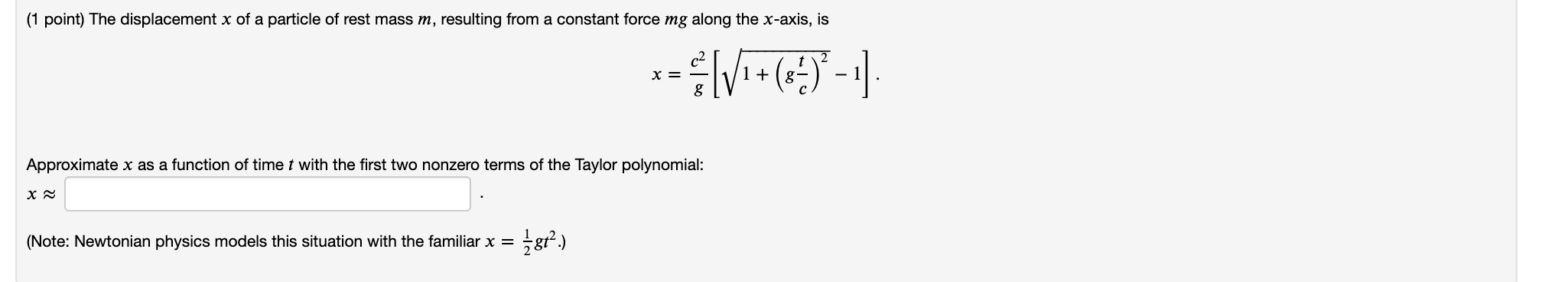 Solved (1 point) The displacement x of a particle of rest | Chegg.com
