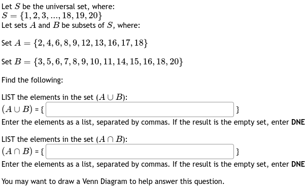 Solved Let S be the universal set, where: | Chegg.com