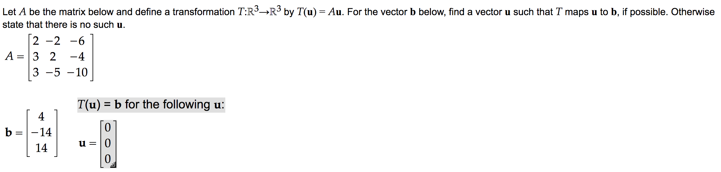 Solved Let A be the matrix below and define a transformation | Chegg.com