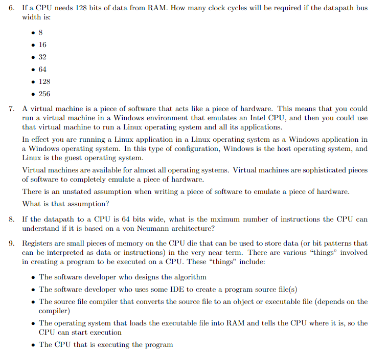 Solved 6. If a CPU needs 128 bits of data from RAM. How many | Chegg.com
