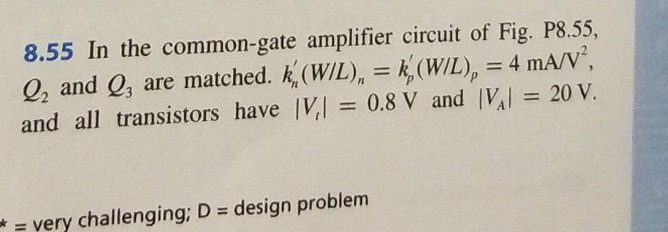 Solved 8.55 In the common-gate amplifier circuit of Fig. | Chegg.com