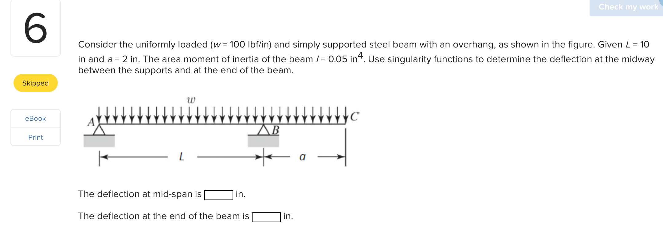 Solved Consider the uniformly loaded (w = 100 lbf/in) | Chegg.com